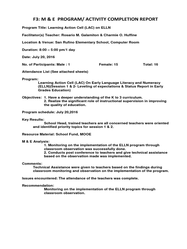ELLN Learning Action Cell Report | PDF | Educational Assessment | Teachers