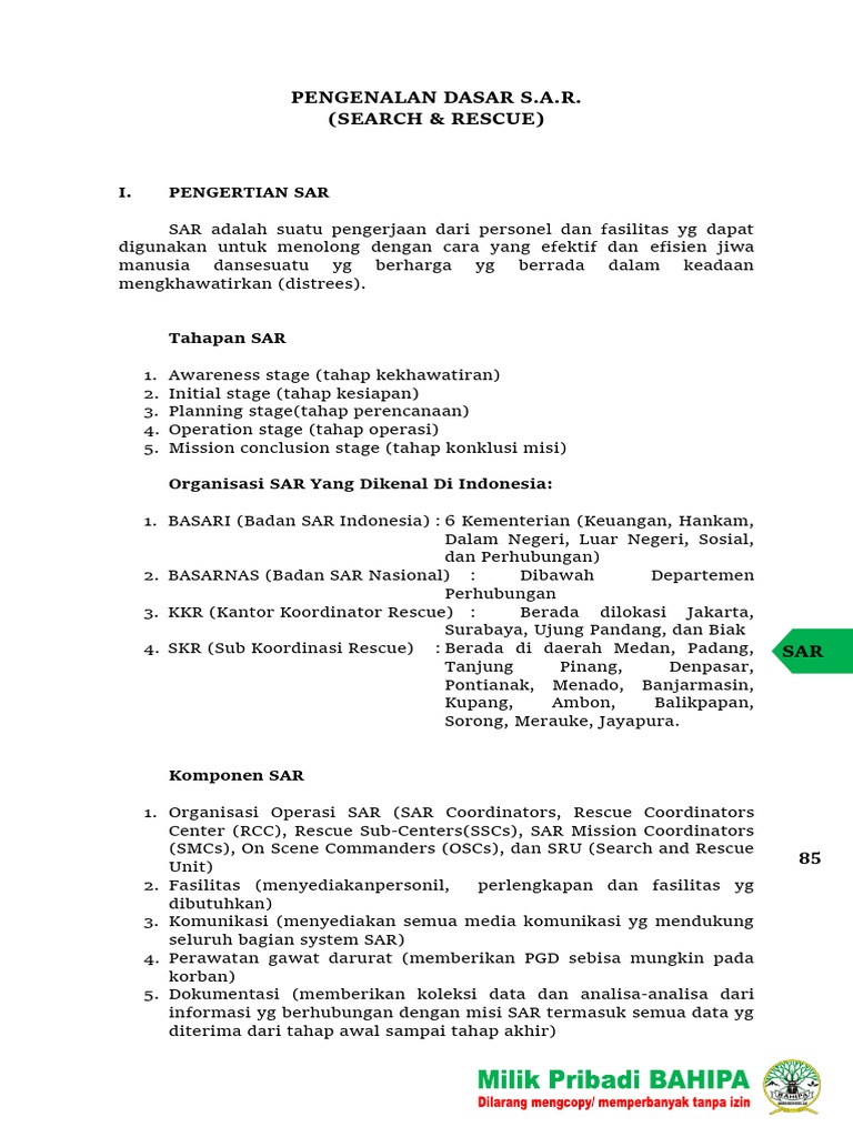 Pengenalan Dasar SAR dan Pola Pencarian | PDF
