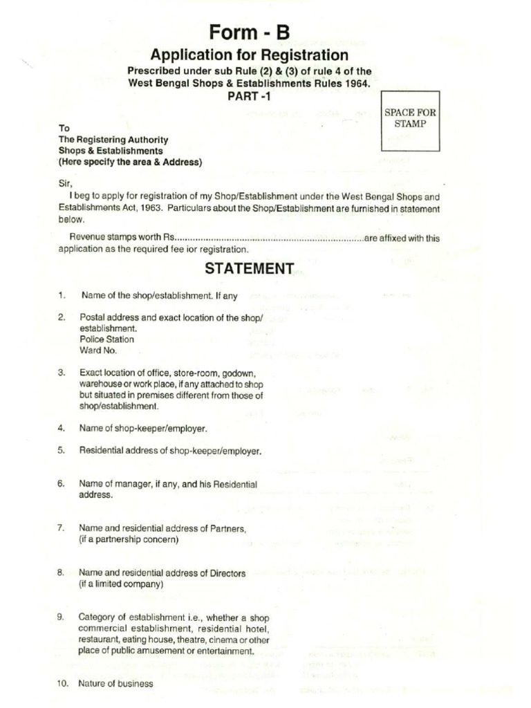 Form B Application For Registration | PDF