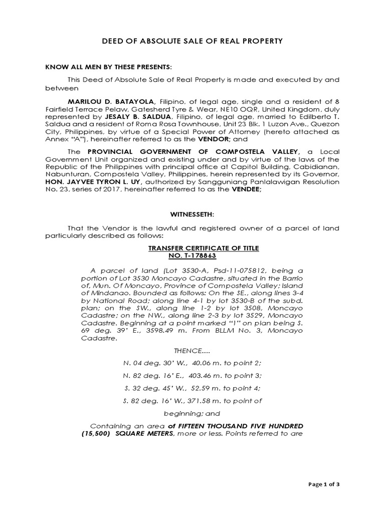 Deed of Absolute Sale: 15,500 sqm Land | PDF | Land Law | Property Law
