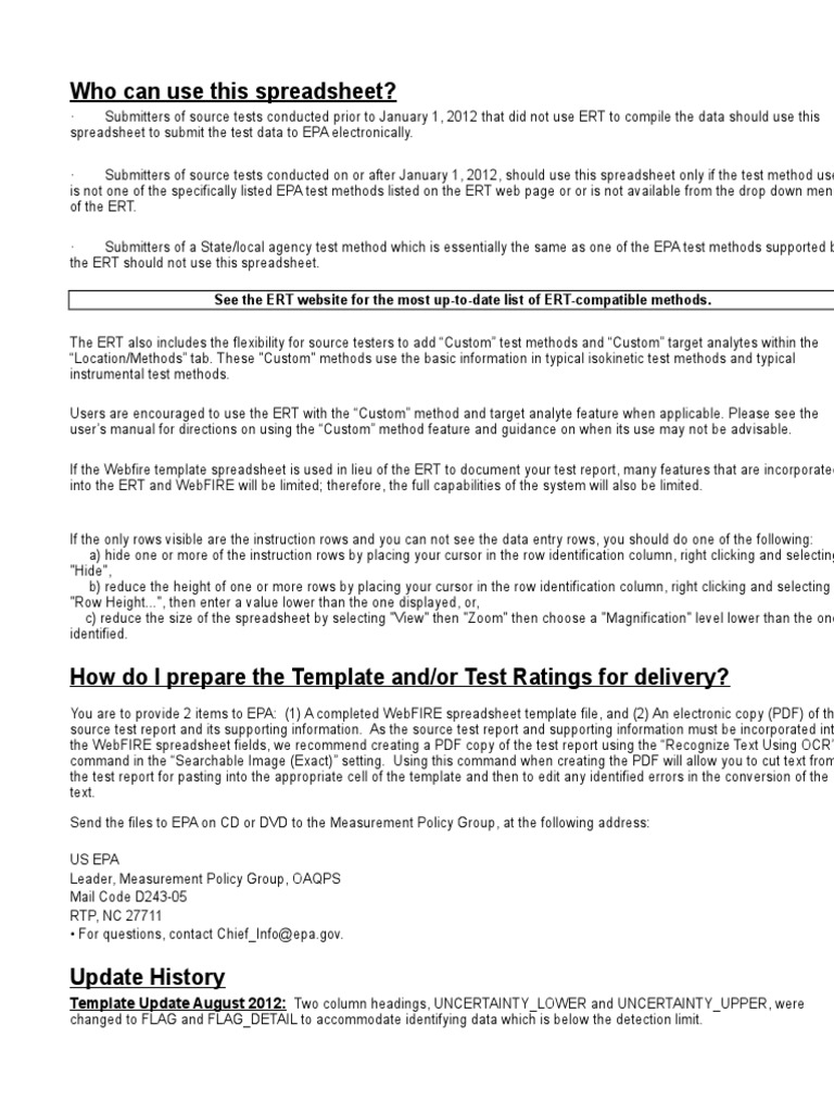 Who Can Use This Spreadsheet?: See The ERT Website For The Most Up-To ...