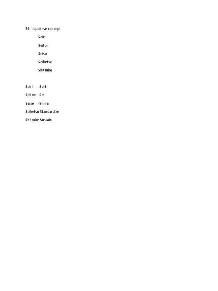 5S: Japanese Concept Seiri Seiton Seiso Seiketsu Shitsuke | PDF