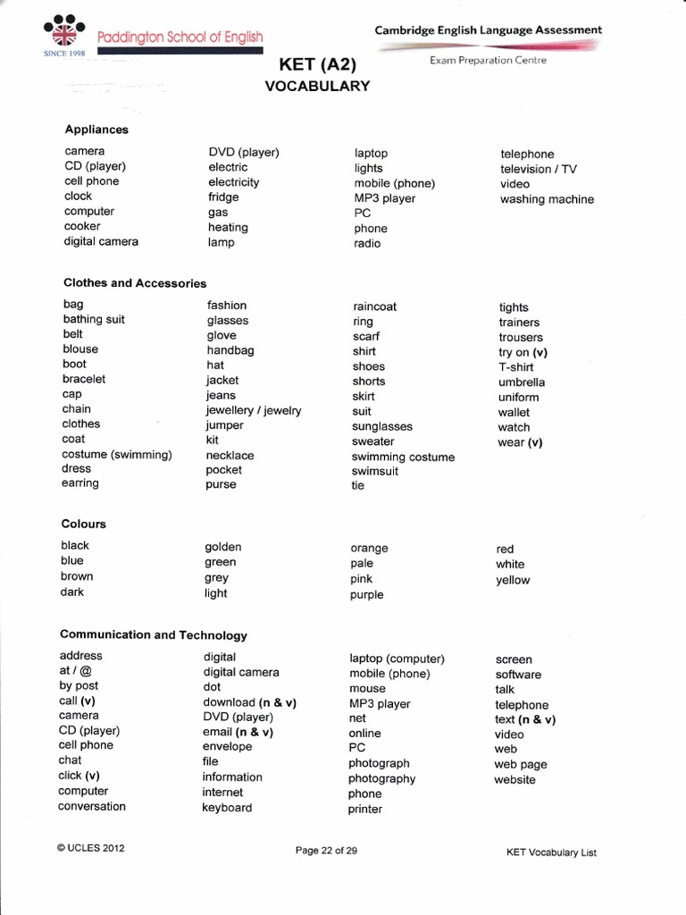 KET Vocabulary | PDF | Suit (Clothing) | Personal Computers