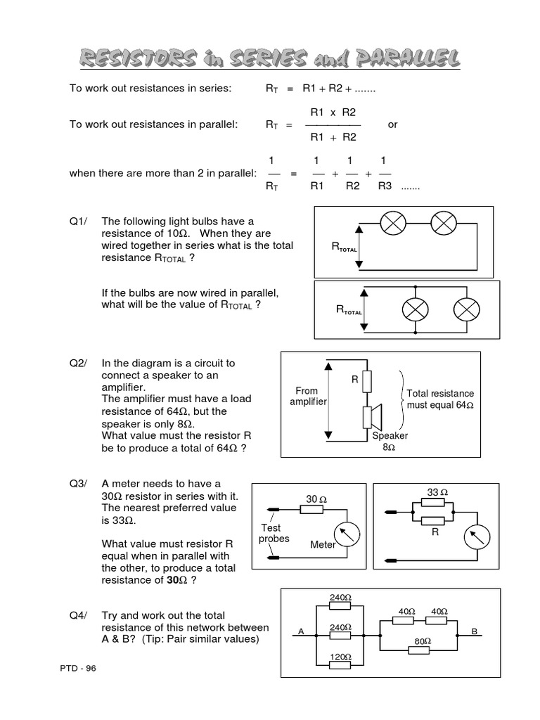 Series Parallel Resistance Worksheet 1 PDF | PDF | Series And Parallel ...