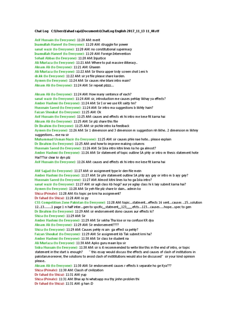 Chat Log: Class Discussion Insights | PDF | Language Arts & Discipline