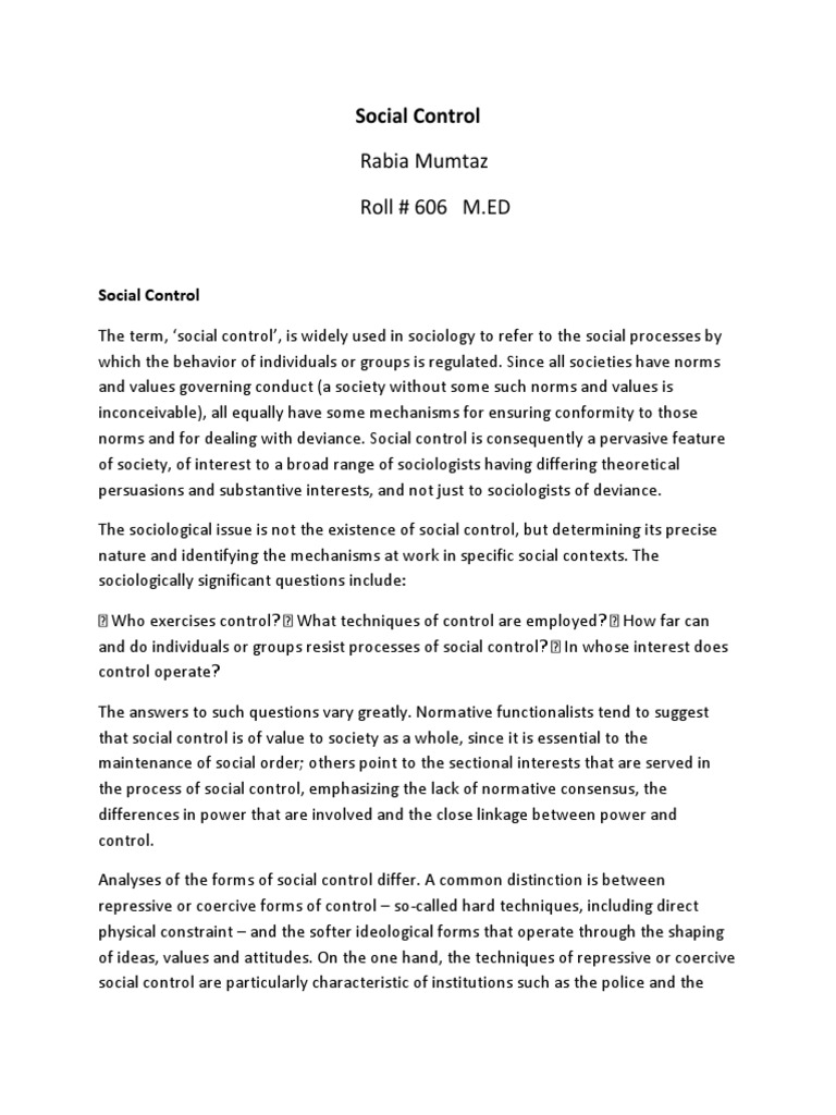 Social Control | PDF | Norm (Social) | Family