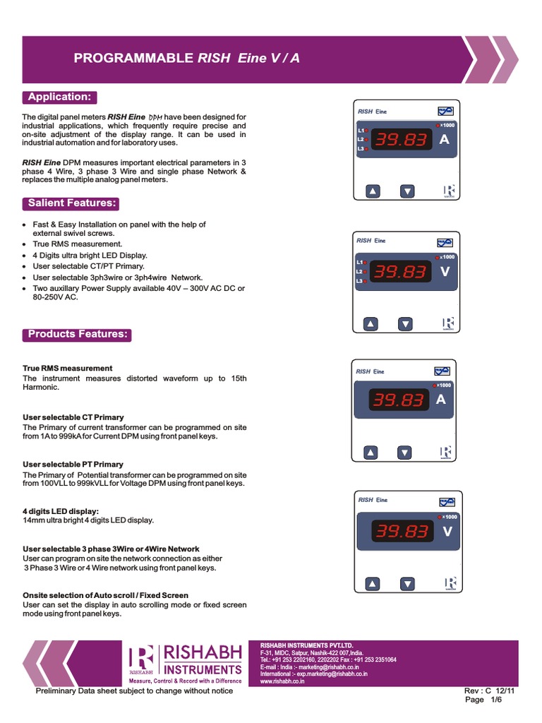 RISHABH Rish EINE Digital Panel Meter Datasheet | PDF | Root Mean ...