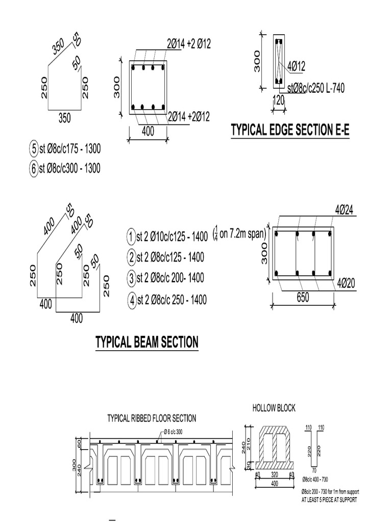 Typical Edge Section E-E: 4Ø12 Stø8C/C250 L-740 400 2Ø14 +2Ø12 2Ø14 +2 ...
