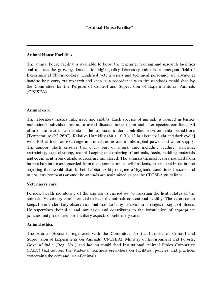 Animal House Facility | PDF | Veterinary Physician | Animal Testing