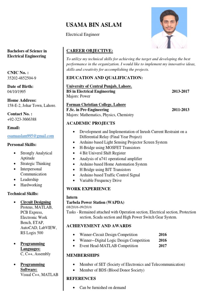 Usama Bin Aslam (CV) | PDF | Electronics | Electrical Engineering