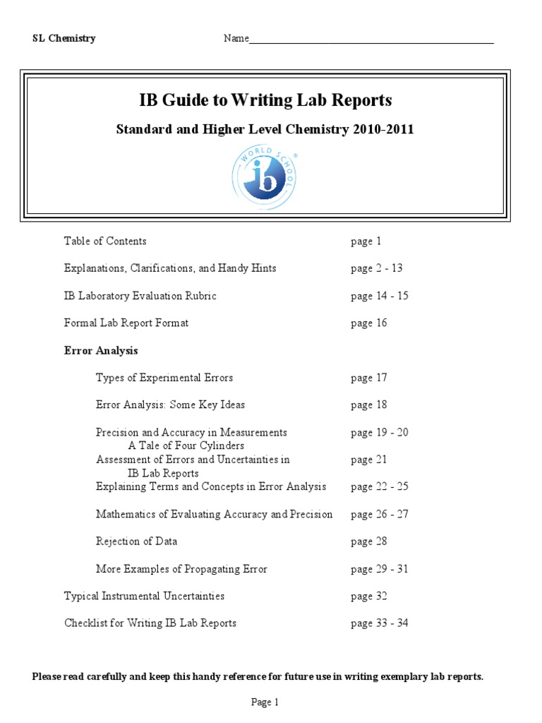 Writing Chemistry Lab Reports 1 | PDF