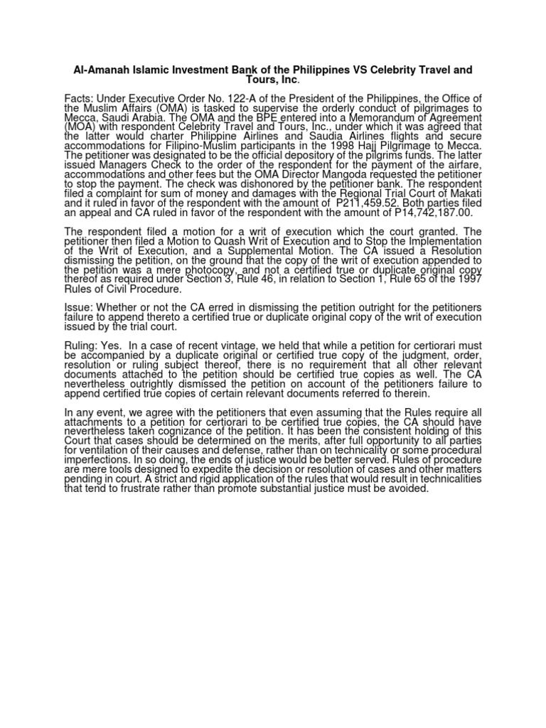 Al Amanah Islamic Investment Bank of The Philippines Vs Celebrity ...