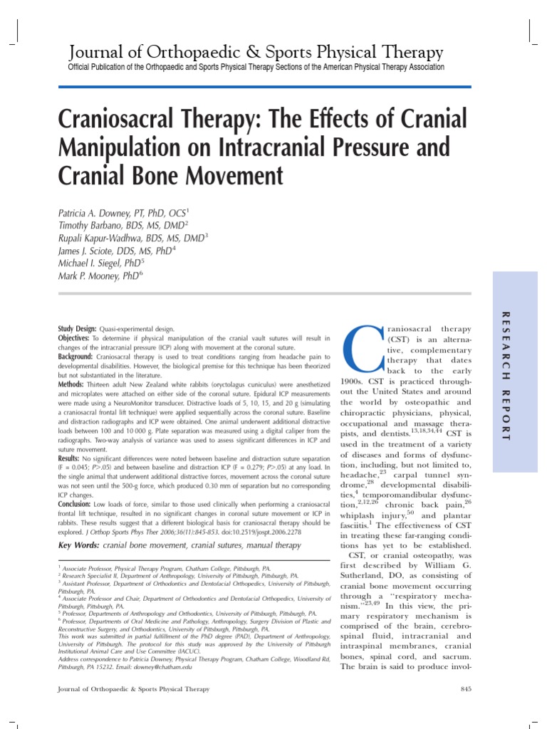 Craniosacral Therapy The Effects of Cranial Manipulation On | PDF