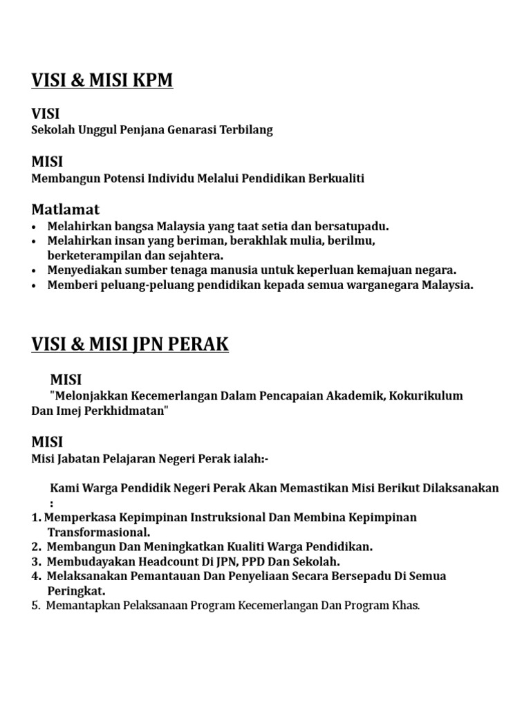 Visi Dan Misi KPM | PDF