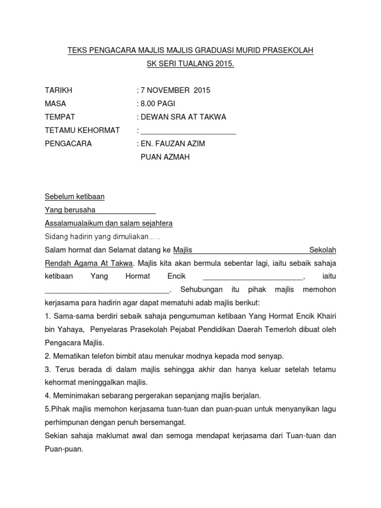 Teks Pengacara Majlis Majlis Graduasi | PDF