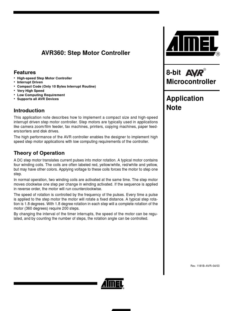 AVR360: Step Motor Controller: 8-Bit Microcontroller Application Note | PDF | Random Access ...