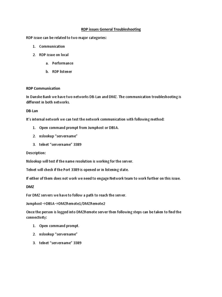 Rdp Issues General Troubleshooting Pdf Pdf Port Computer Networking Firewall Computing