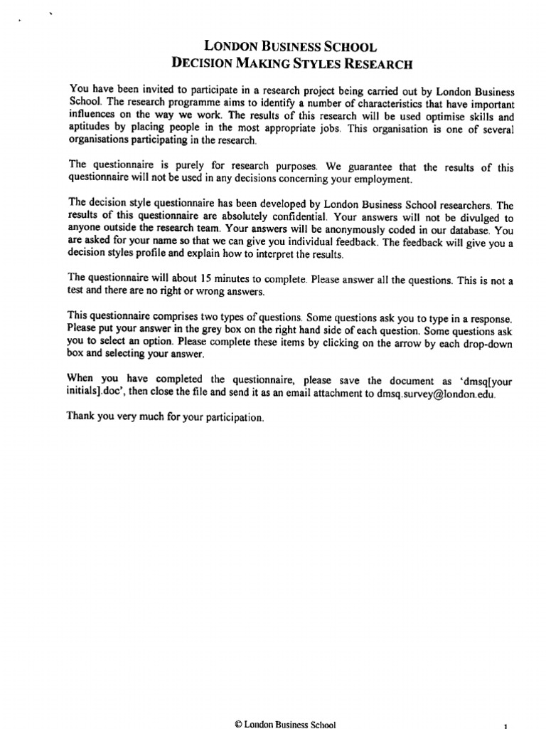 Decision Making Styles Questionnaire | PDF | Risk | Decision Making