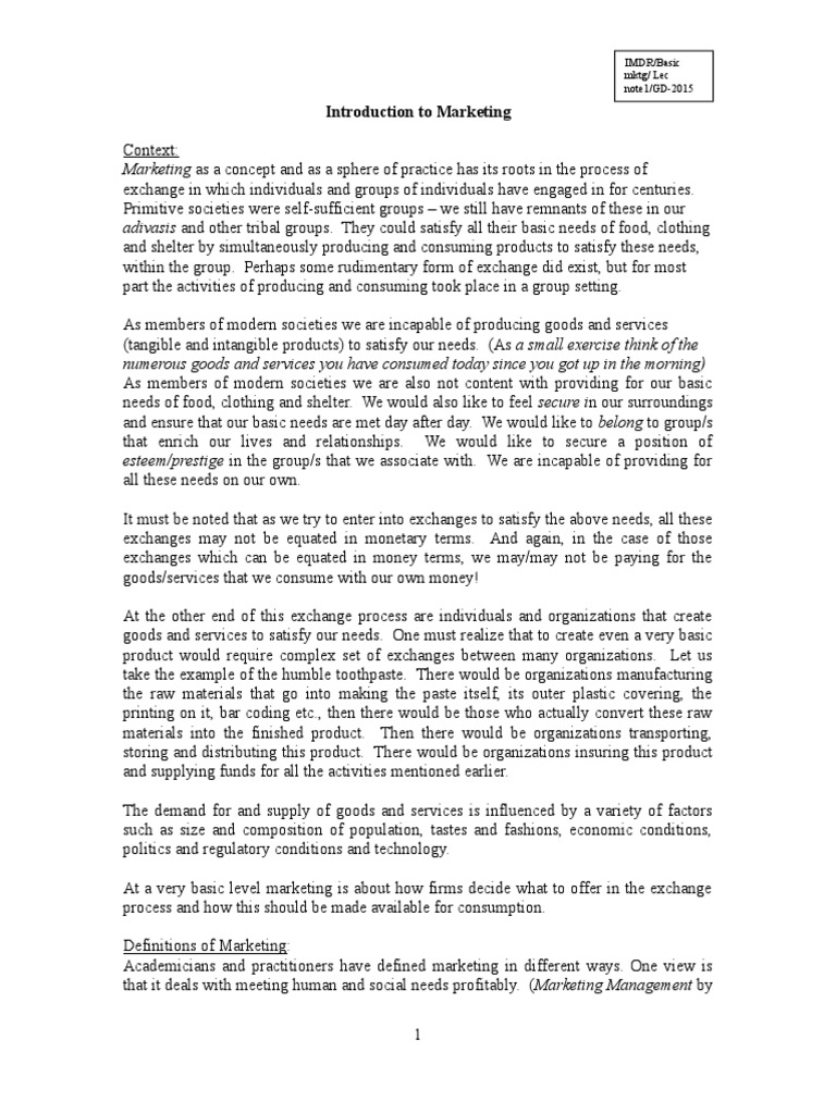 Introduction To Marketing and Basic Concepts | PDF | Value (Economics ...
