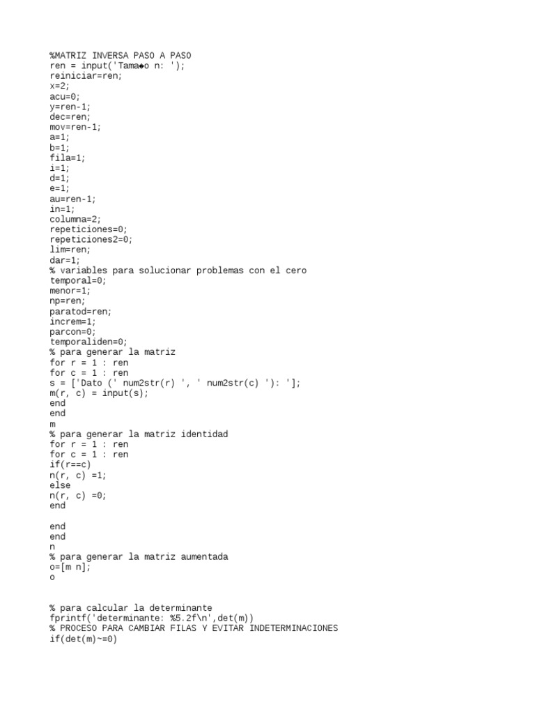 Matriz Inversa Paso A Paso En Matlab Pdf Enseñanza De Matemática 
