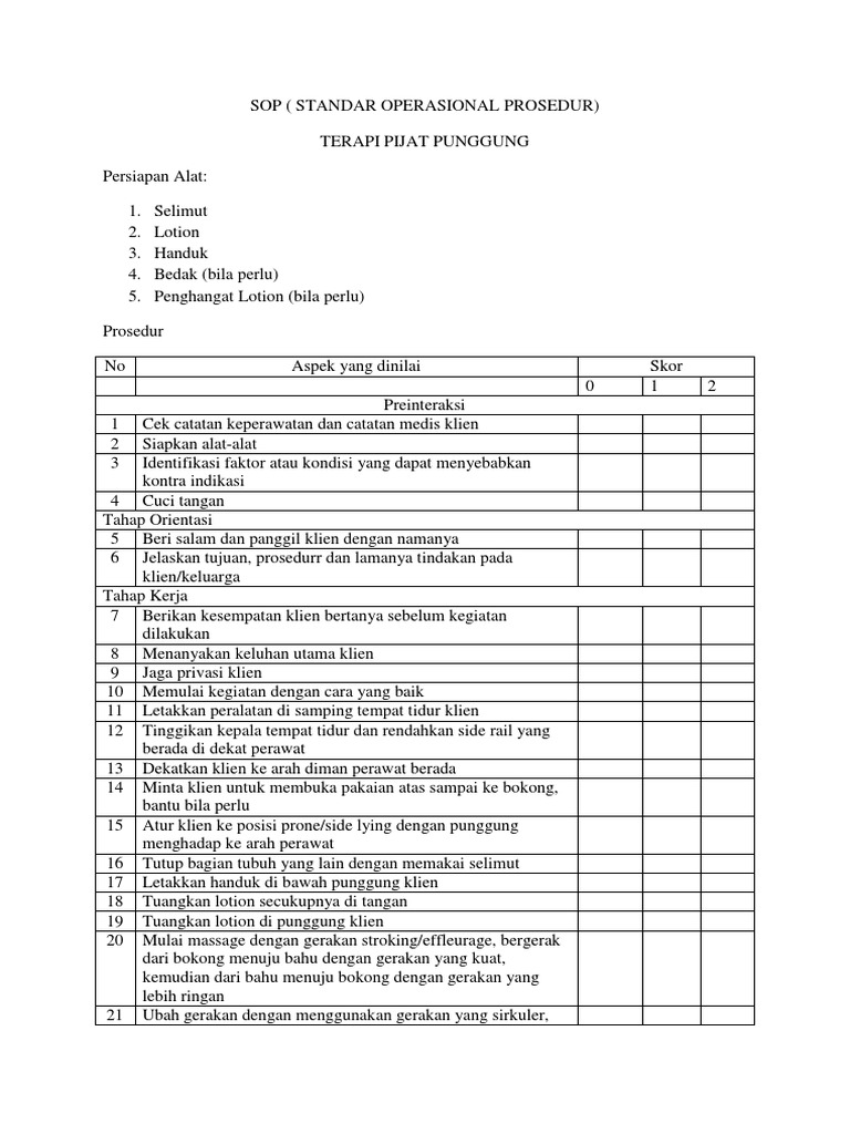 Sop Back Massage Pdf