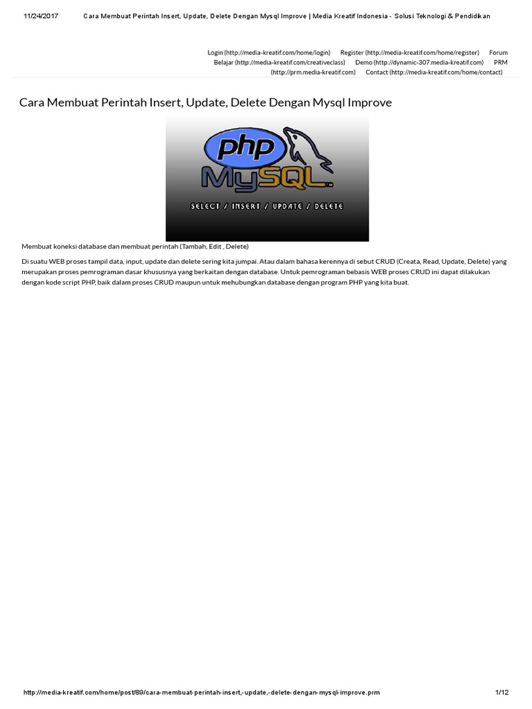 Cara Membuat Perintah Insert, Update, Delete Dengan Mysql Improve - Media Kreatif Indonesia ...