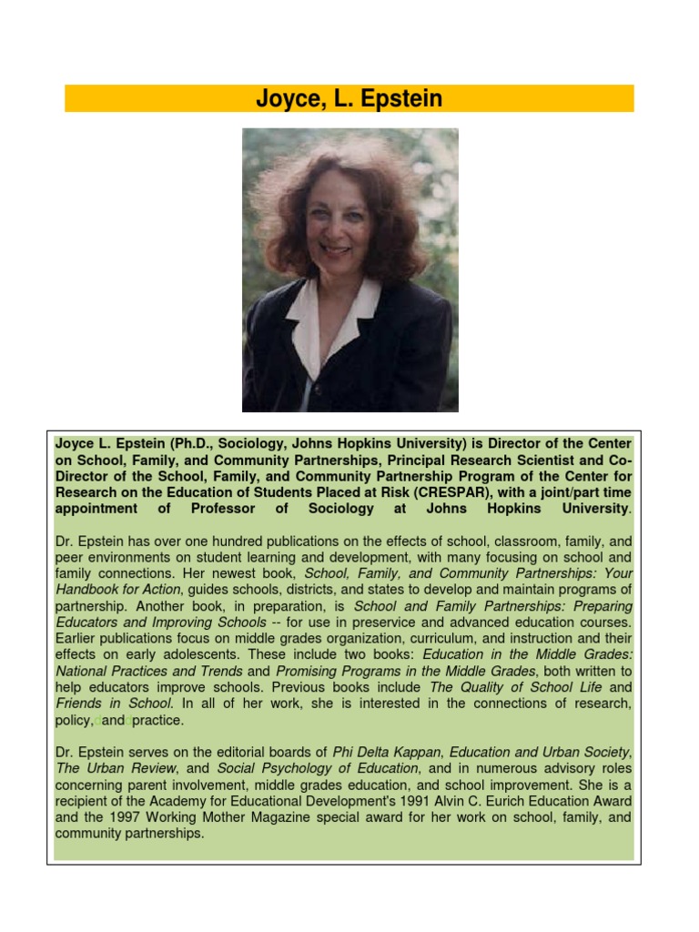 Joyce L. Epstein Expert on School, Family, and Community Partnerships | PDF