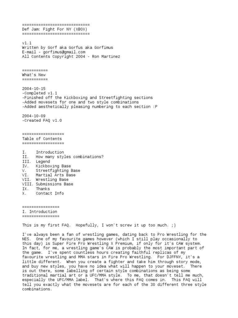 Def Jam Fight For Ny Style Moves Pdf Grappling