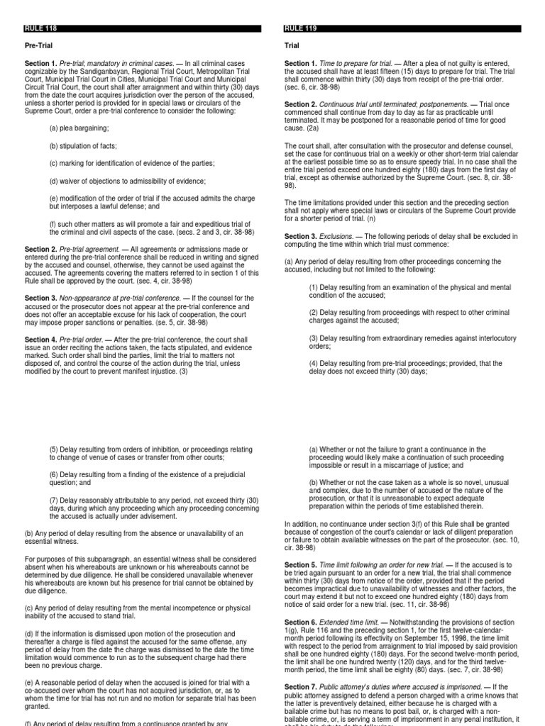 Rule 118 | PDF | Continuance | Bail