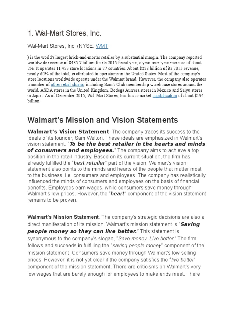 Walmart Vission and Mission | PDF | Walmart | Strategic Management