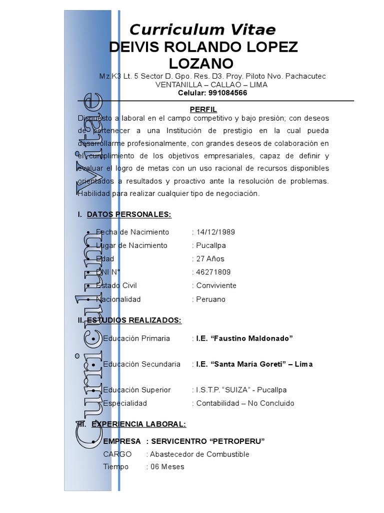 Curriculum Vitae Deivis Rolando Lopez Lozano | PDF