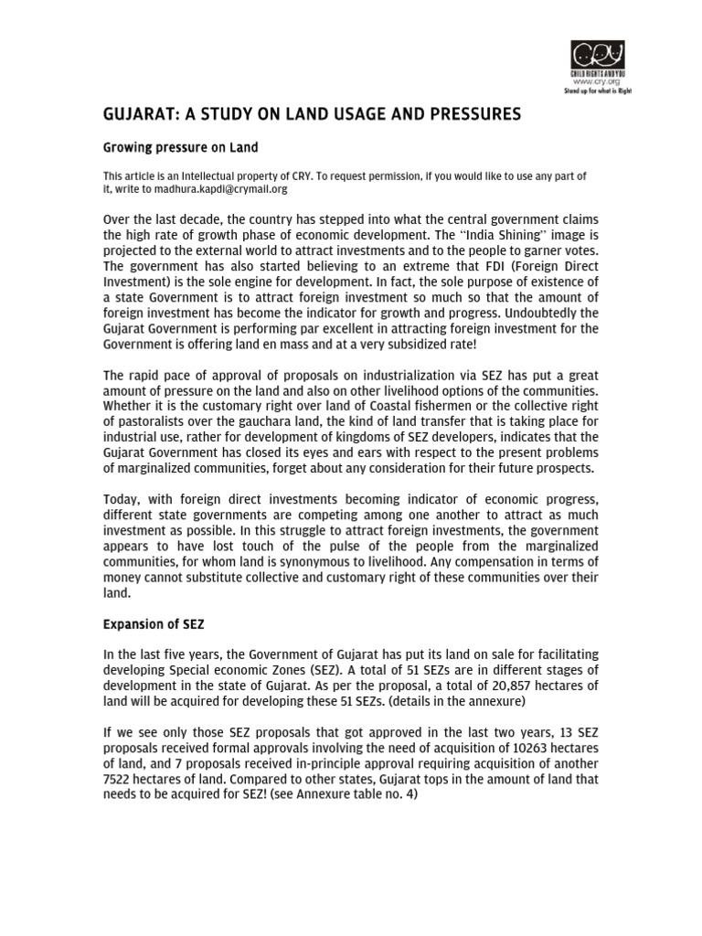 Gujarat Land Study | PDF | Foreign Direct Investment | Gujarat