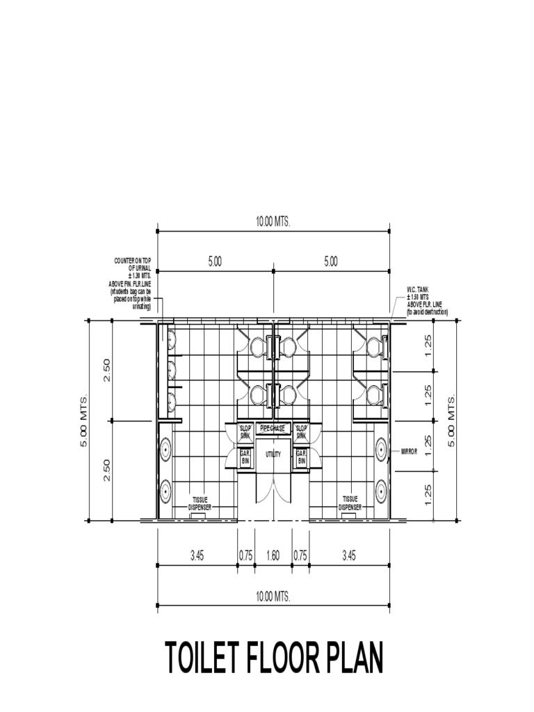 Toilet Floor Plan: Counter On Top of Urinal Above Fin. FLR - Line ...