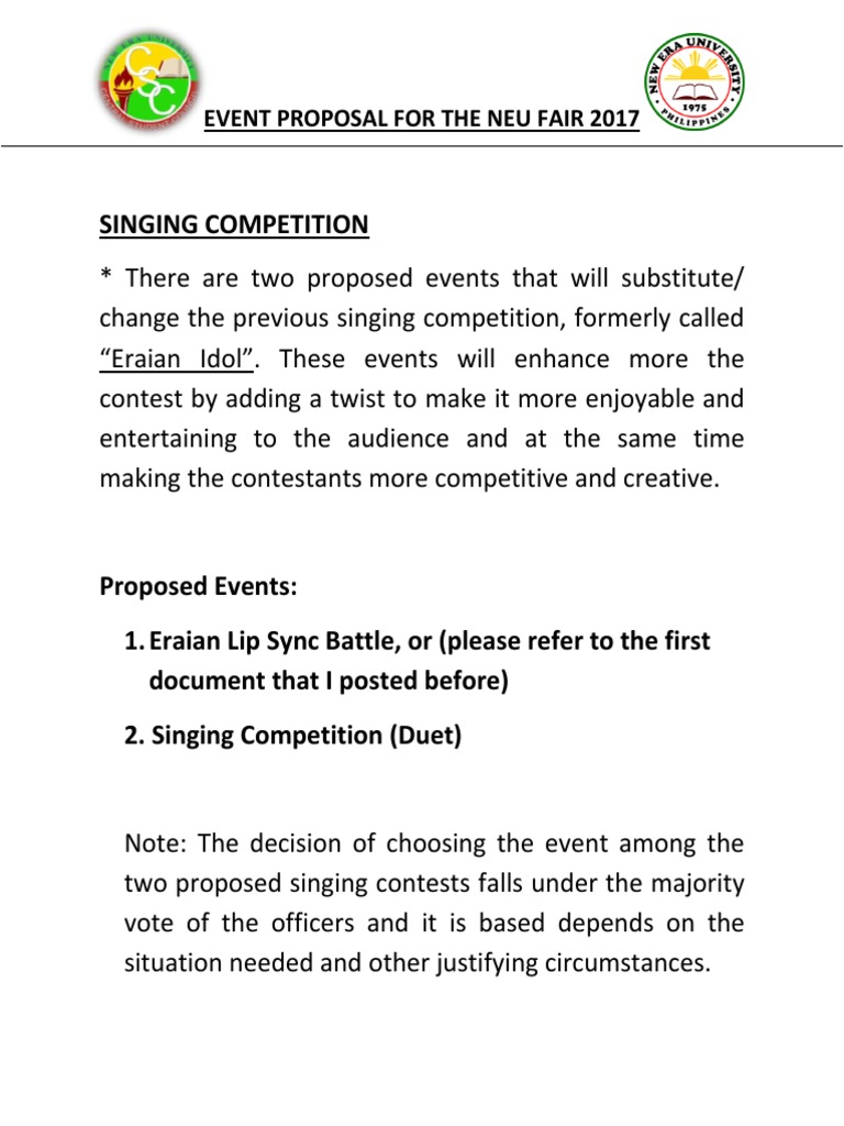 2nd EVENT PROPOSAL_LET_S DUET_Singing Competition.docx | Singing | Leisure
