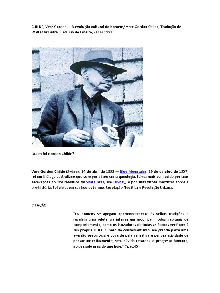 CHILDE, Vere Gordon. - A Evolução Cultural Do Homem | PDF