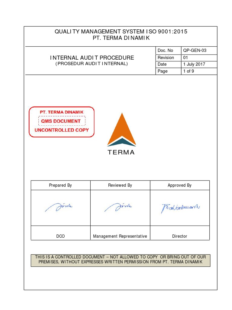 QP-GEN-03 Prosedur Internal Audit | PDF | Internal Audit | Audit