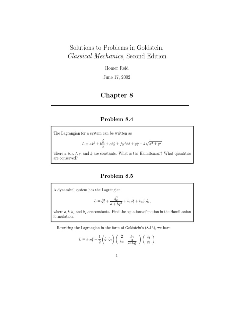 Solutions to Goldstein Chapter 8 Problems | PDF | Hamiltonian Mechanics | Lagrangian Mechanics