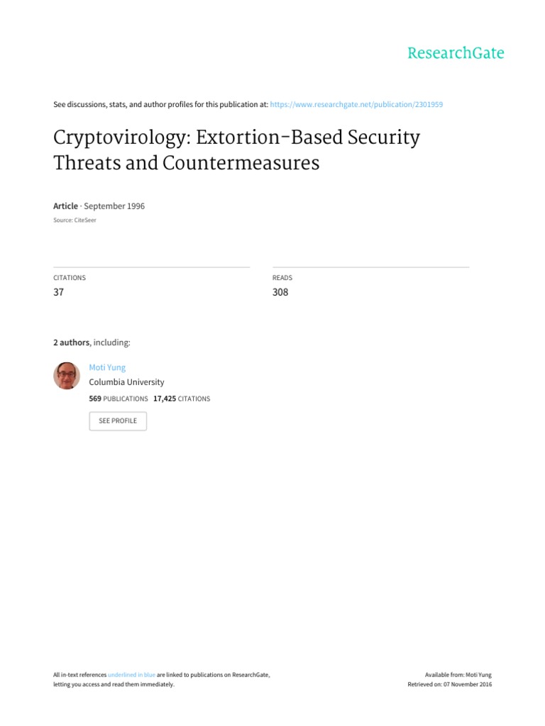 Cryptovirology Extortion-Based Security Threats and Countermeasures ...
