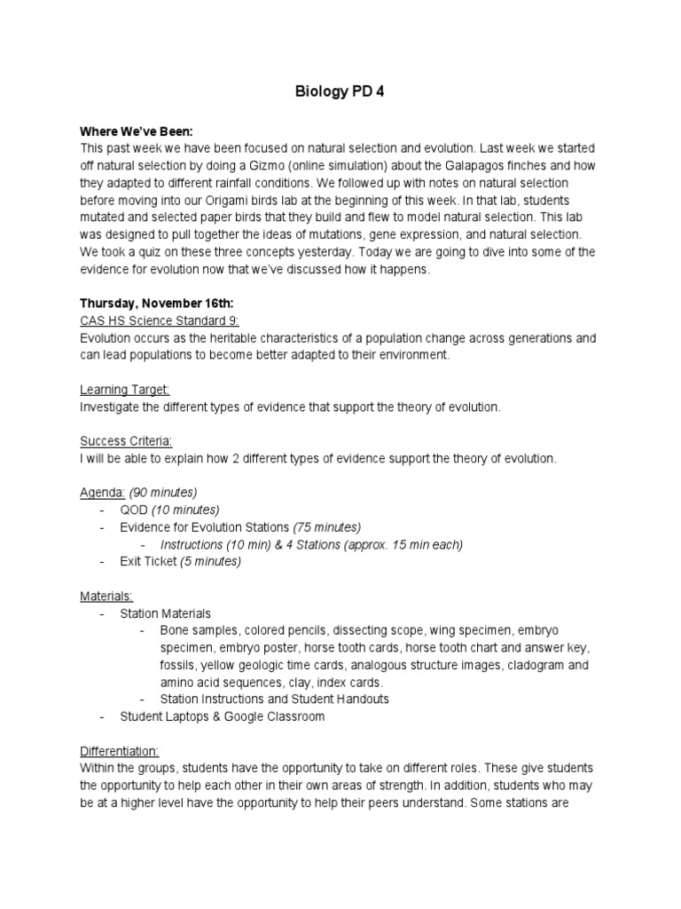 Evidence For Evolution Lesson Plan | PDF | Paleontology | Evolutionary ...
