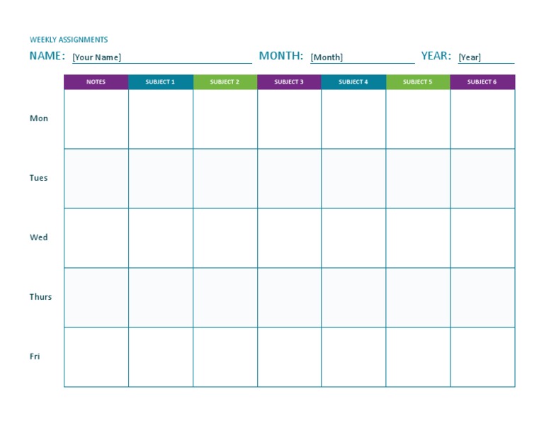 Weekly Assignment Planner Template | PDF