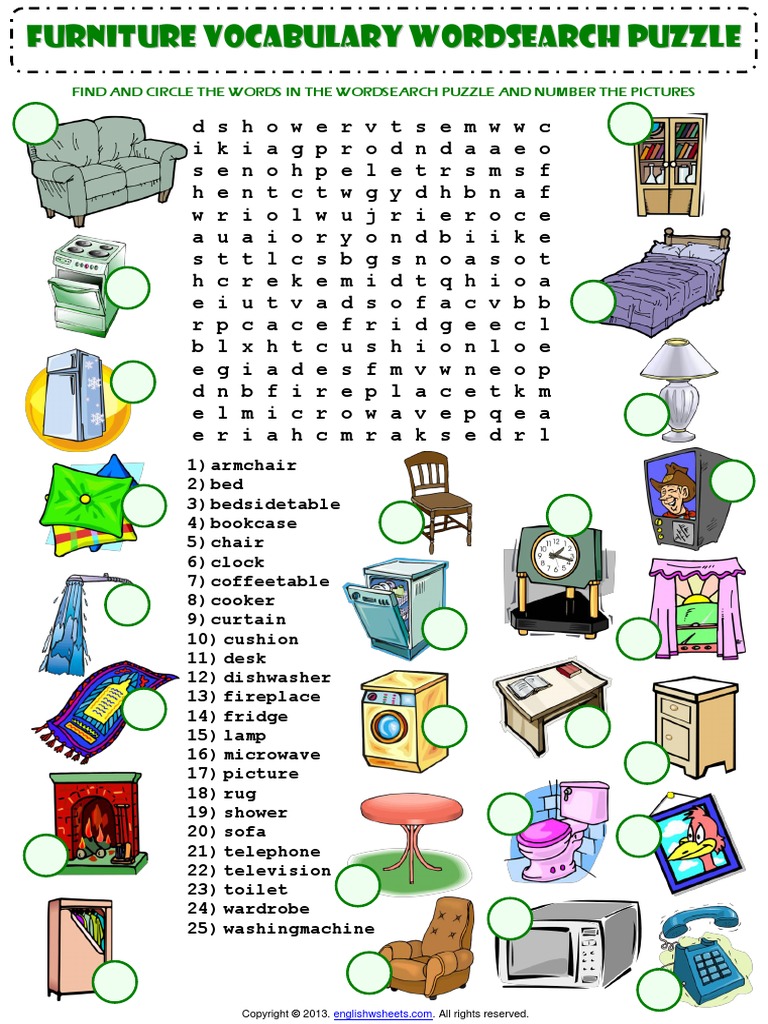 In My House Furniture Vocabulary Wordsearch Puzzle Worksheet PDF | PDF ...