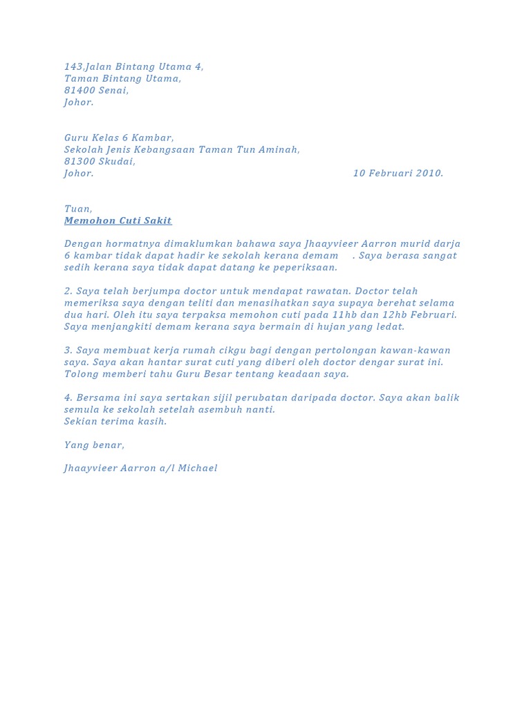 Surat Cuti Sakit Murid Kelas 6 | PDF | Kesehatan Holistik