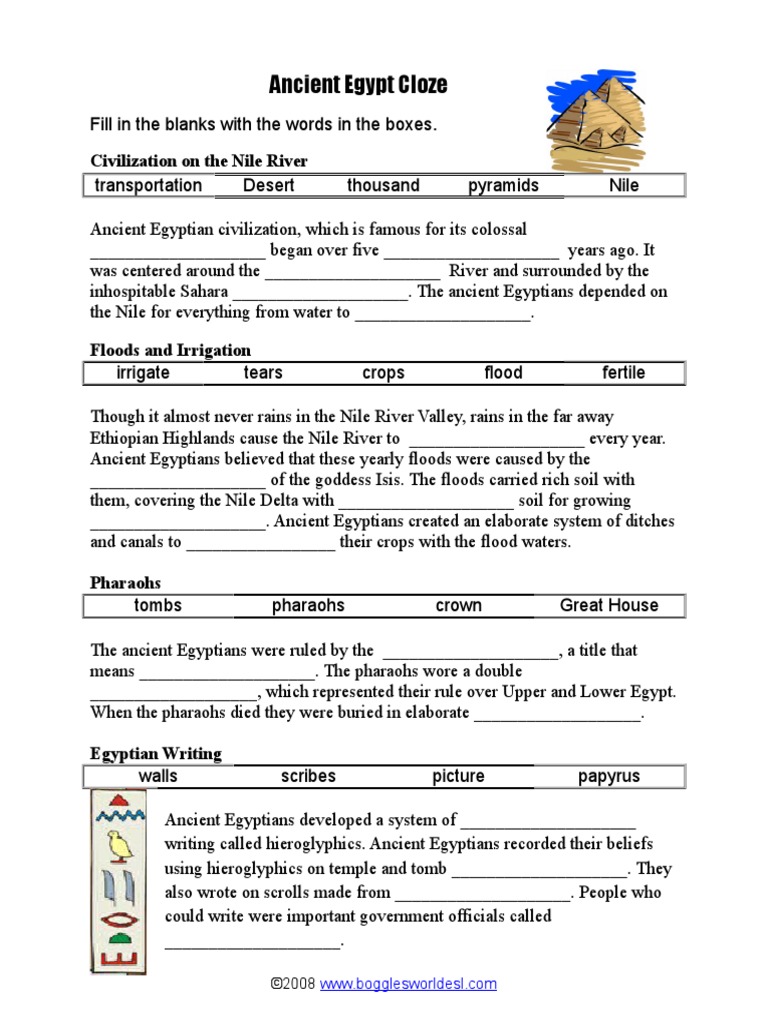 Ancient Egypt Cloze: Civilization On The Nile River | PDF