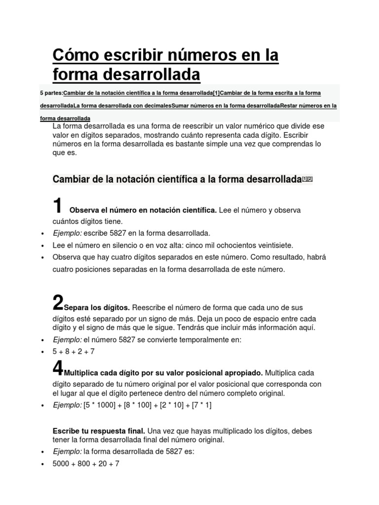 Números en forma desarrollada: guía práctica | PDF | Métodos y ...