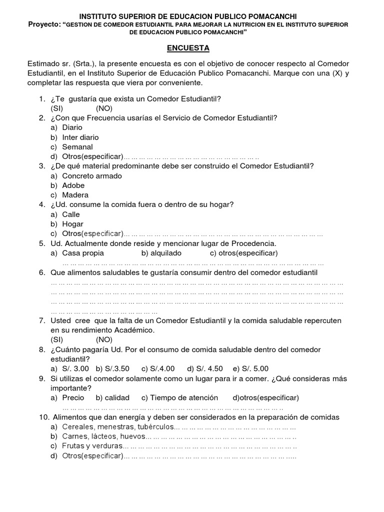 Modelo de Encuesta para Comedor Estudiantil | PDF | Salud y bienestar