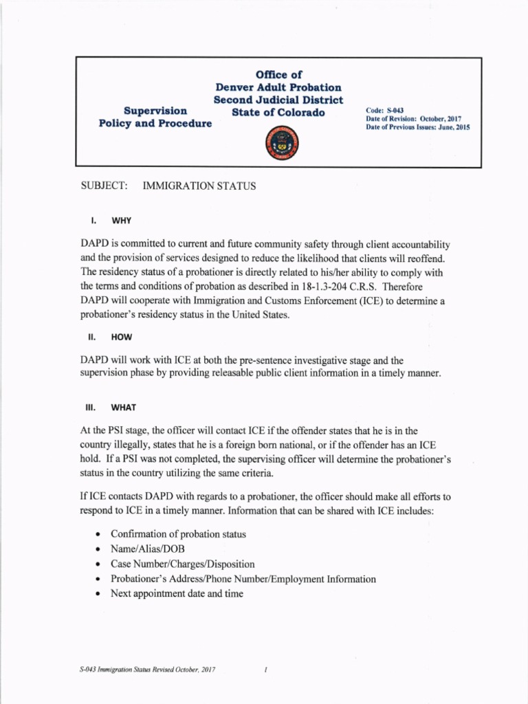 October 2017 Denver Adult Probation Policy Procedure | Probation | U.S ...