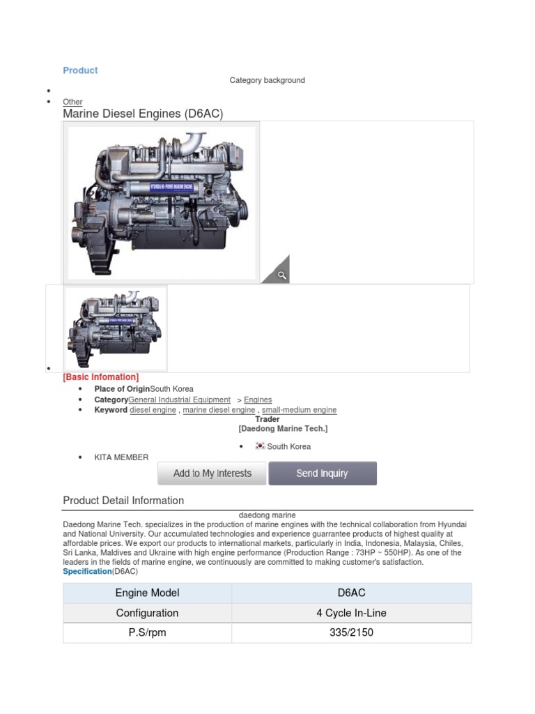 Marine Diesel Engines (D6AC) : Product | Download Free PDF | Diesel ...