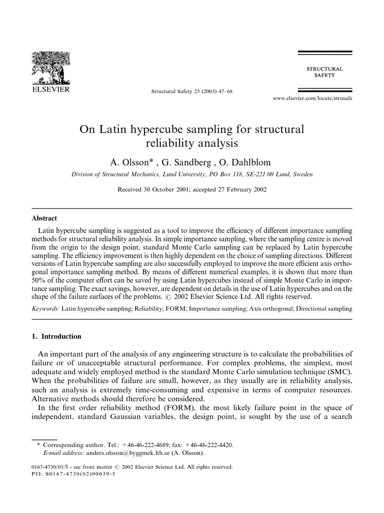 OLSSON, A. On Latin Hypercube Sampling For Structural Reliaility Analisys | PDF | Normal ...