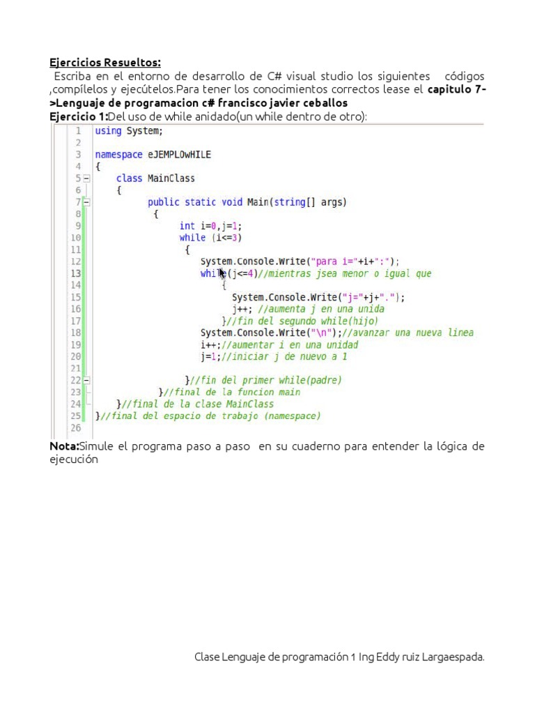 Ejercicios C-Sharp Bueno PDF | PDF | Lenguaje de programación | C Sharp ...
