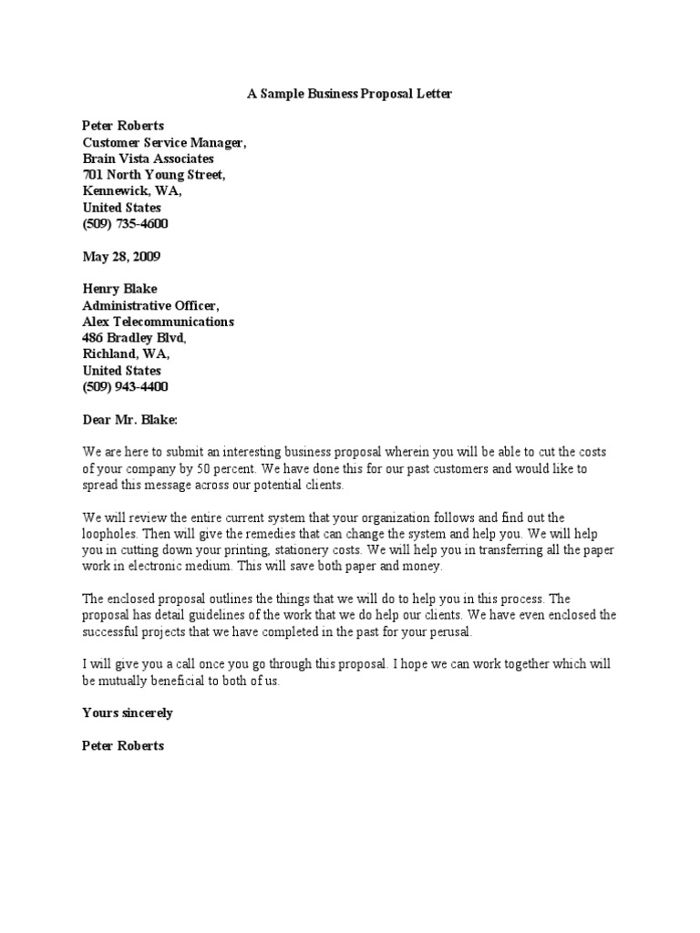 A Sample Business Proposal Letter | PDF